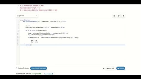 Sc100170 Maximum Area Of Longest Diagonal Rectangle Python