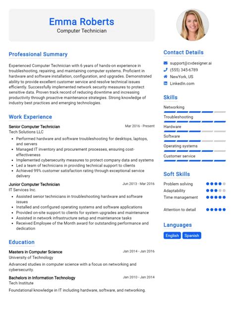 Technician CV Examples And Free Templates For CVDesigner Ai