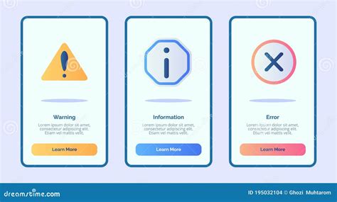 warning information error for mobile apps template banner page ui with three variations modern