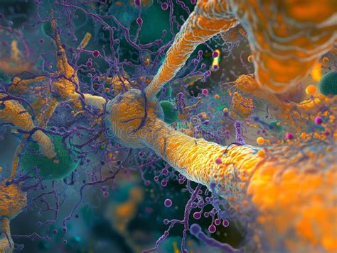 Abstract Cellular Structure Microscopic View Orange And Purple Hues