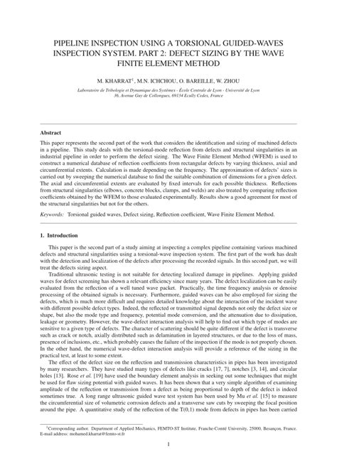 PDF Pipeline Inspection Using A Torsional Guided Waves Inspection System Part Defect