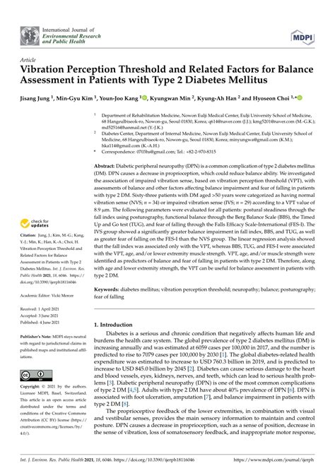 Pdf Vibration Perception Threshold And Related Factors For Balance Assessment In Patients With