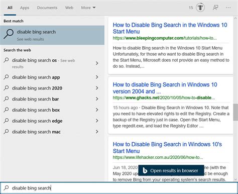 Windows Ignores Method To Disable Bing In Start Menu Fix Found Privacy Ninja