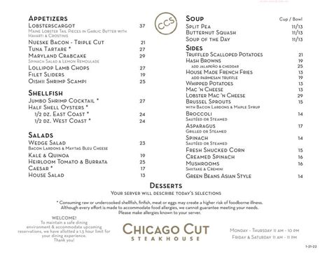 Online Menu Of Chicago Cut Steakhouse Restaurant Chicago Illinois