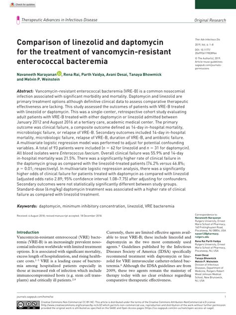 Pdf Comparison Of Linezolid And Daptomycin For The Treatment Of Vancomycin Resistant