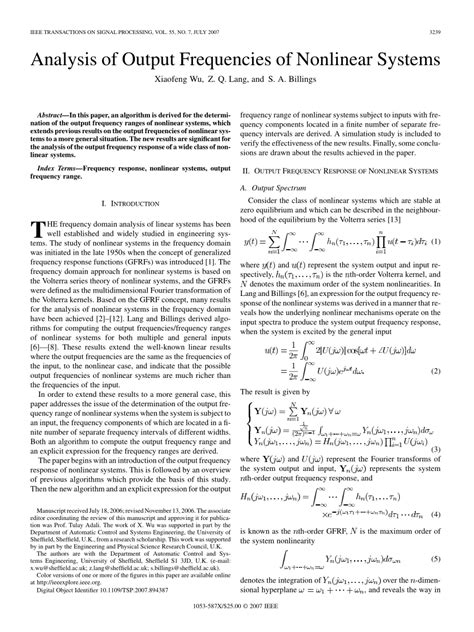 Pdf Analysis Of Output Frequencies Of Nonlinear Systems