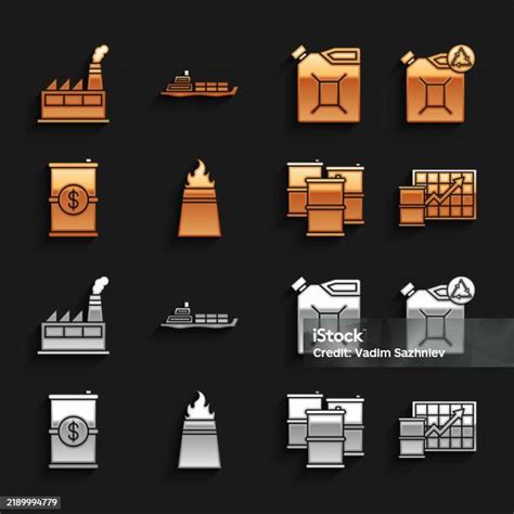불 에코 연료 용기 가격 인상 배럴 오일 달러 휘발유 용기 산업 공장 건물 및 유조선 아이콘과 석유 장비를 설정합니다 벡터 0명에 대한 스톡 벡터 아트 및 기타 이미지