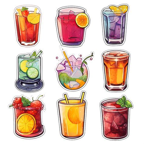 Collection Of Colourful Drinks Stickers Premium Ai Generated Image