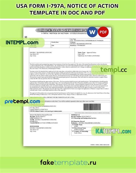 Usa Notice Of Action Form I 797a Word And Pdf Download Template