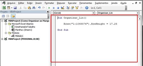 como organizar as margens das linhas com vba ninja do excel