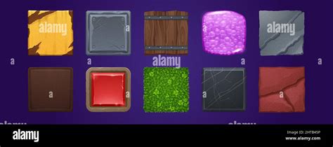 Game Ui App Icons Square Buttons Cartoon Menu Interface Textured Blocks Gui Graphic Elements