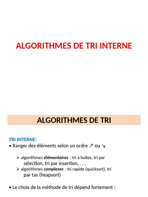 Algorithmes De Tri Interne Méthodes Et Exemples Pdf Algorithmes