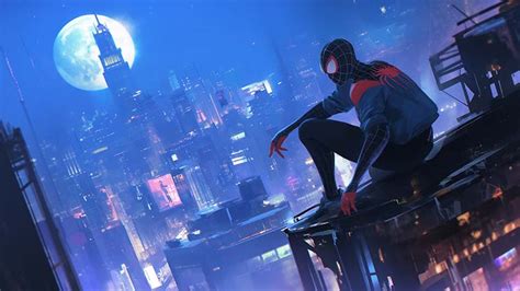 Free Spider Man Miles Morales In City Street Desktop Wallpaper