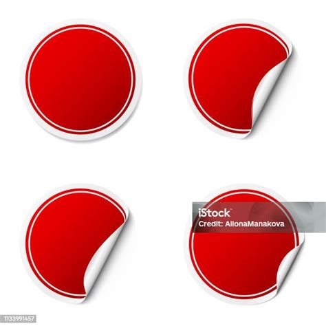 접힌 가장자리 흰색 배경에 고립 된 빨간 둥근 접착 스티커의 집합입니다 0명에 대한 스톡 벡터 아트 및 기타 이미지 0명 3차원 형태 가격 Istock