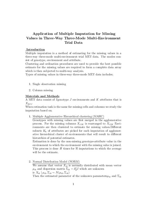 Pdf Application Of Multiple Imputation For Missing Values In Three