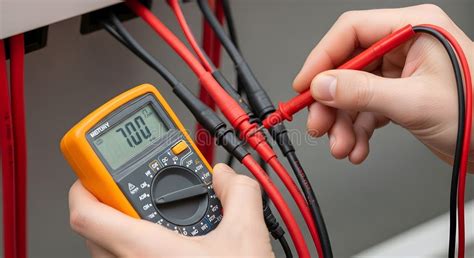 Electrician Using A Multimeter To Test Electrical Wiring Showing A