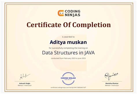 i m happy to share that i have obtained a new certification data structures in java from coding