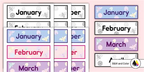 Pastel Bee Theme Months Of The Year Labels