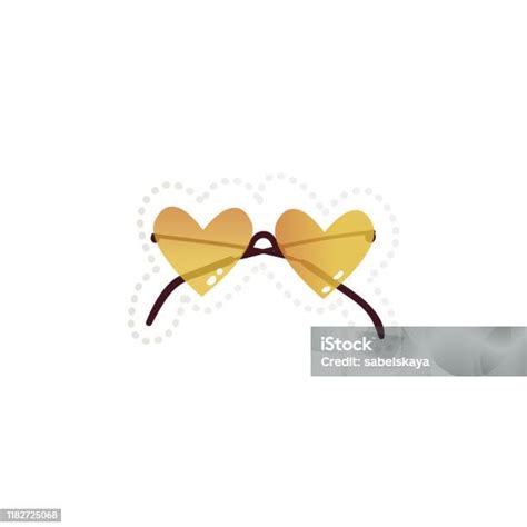 하트 모양의 노란색 선글라스 흰색 배경에 고립 된 패션 벡터 일러스트레이션 개인 장식품에 대한 스톡 벡터 아트 및 기타 이미지
