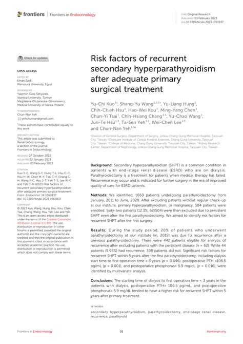 Pdf Risk Factors Of Recurrent Secondary Hyperparathyroidism After Adequate Primary Surgical