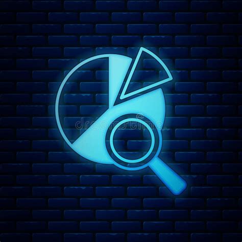Glowing Neon Magnifying Glass And Data Analysis Icon Isolated On Brick Wall Background Search