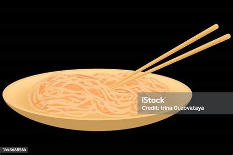 검은 배경에 젓가락이 달린 대나무 접시에 웍 국수 벡터 이미지 0명에 대한 스톡 벡터 아트 및 기타 이미지 0명 Washoku 공장 산업 건물 Istock