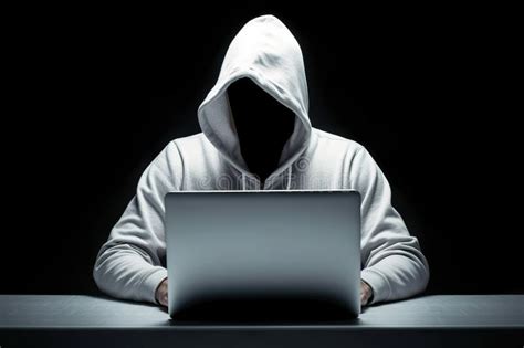 Anonymous Hacker In White Hoodie Embracing Ethical Hacking Created With Generative Ai Stock