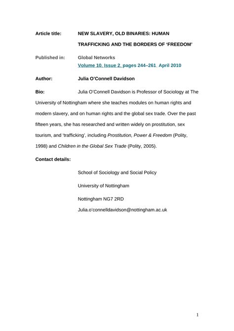 Pdf New Slavery Old Binaries Human Trafficking And The Borders Of