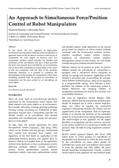 Pdf An Approach To Simultaneous Force Position Control Of Robot Manipulators