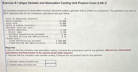 solved exercise 6 1 algo variable and absorption costing