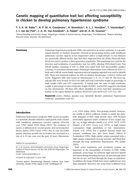 Pdf Genetic Mapping Of Quantitative Trait Loci Affecting Susceptibility In Chicken To Develop