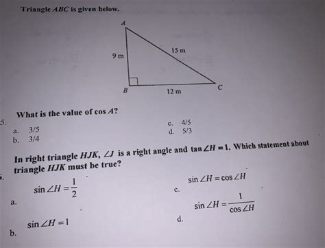 solved triangle abc is given below 15 m 9 im 12 m what is