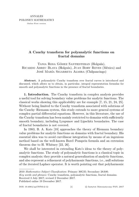 PDF A Cauchy Transform For Polyanalytic Functions On Fractal Domains