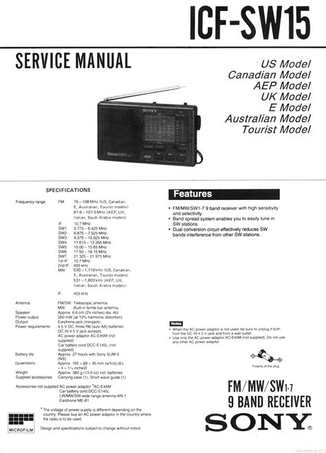 Sony Icf Sw15 Service Manual