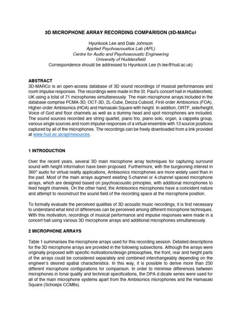 3d Microphone Array Recording Comparison Pdf Microphone Sound