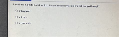 Solved If A Cell Has Multiple Nuclei Which Phase Of The Cell Cycle Did The Cell Not Go Through
