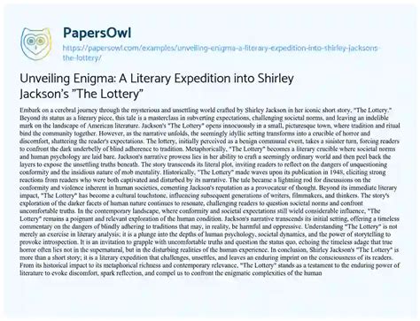 Unveiling Enigma A Literary Expedition Into Shirley Jacksons The
