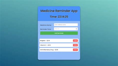 Medicine Reminder App Using Html Css And Javascript With Source Code