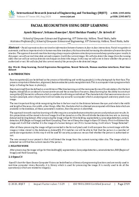 Pdf Irjet Facial Recognition Using Deep Learning