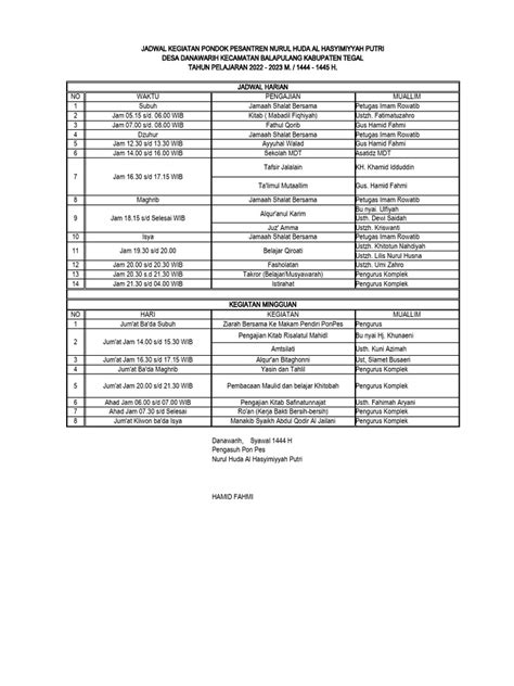 Jadwal Pondok Putri Pdf