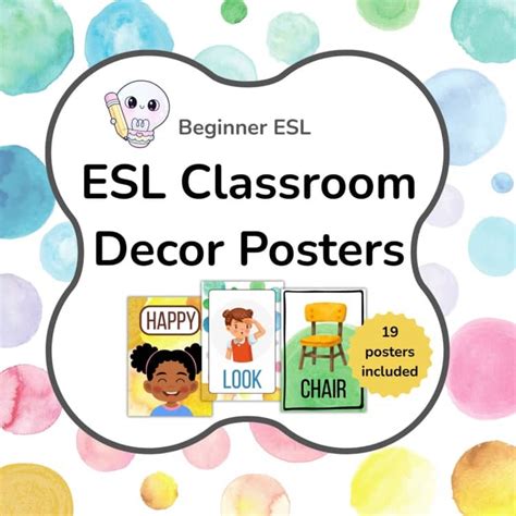 Esl Classroom Decor Posters Watercolor Beginner English By Teach