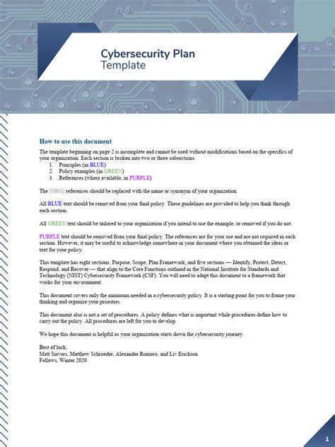 Cybersecurity Plan Template Download Free Pdf Security Computer Security