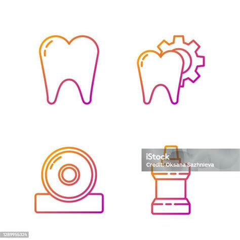 세트 라인 구강 세정제 플라스틱 병 이비인후과 머리 반사경 치아 및 치아 치료 절차 그라데이션 색상 아이콘입니다 벡터 가글에 대한 스톡 벡터 아트 및 기타 이미지 Istock