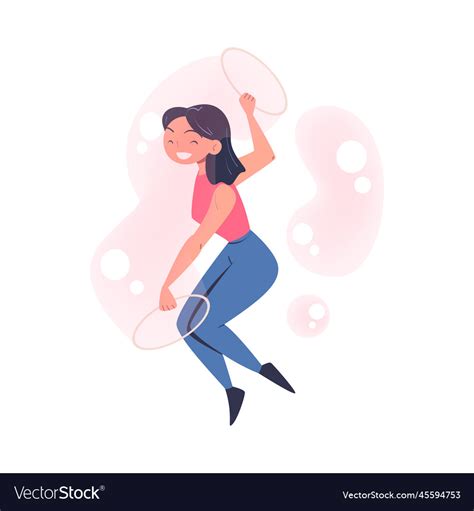 Happy Woman Performing Soap Bubble Show Making Vector Image