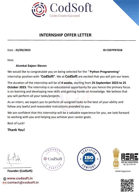 Alumkal Steven On Linkedin Internship Pythonprogramming Codsoft Careerstart Excitement