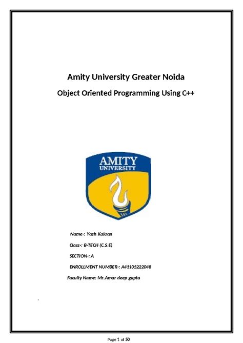 C Practical Amity University Greater Noida Object Oriented