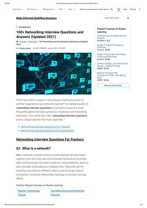 SOLUTION Networking Interview Questions And Answers Updated