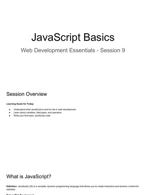 Session 9 Javascript Basics Pdf Java Script World Wide Web