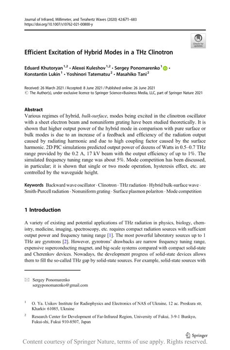 Efficient Excitation Of Hybrid Modes In A Thz Clinotron Request Pdf