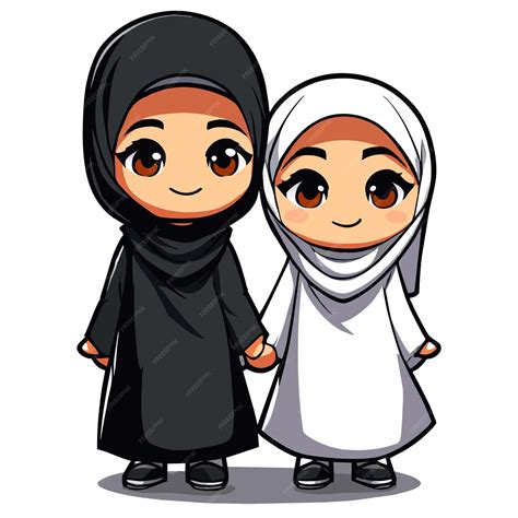 Islamic Lovebirds Cute Animated Couple In Vector Premium Ai Generated